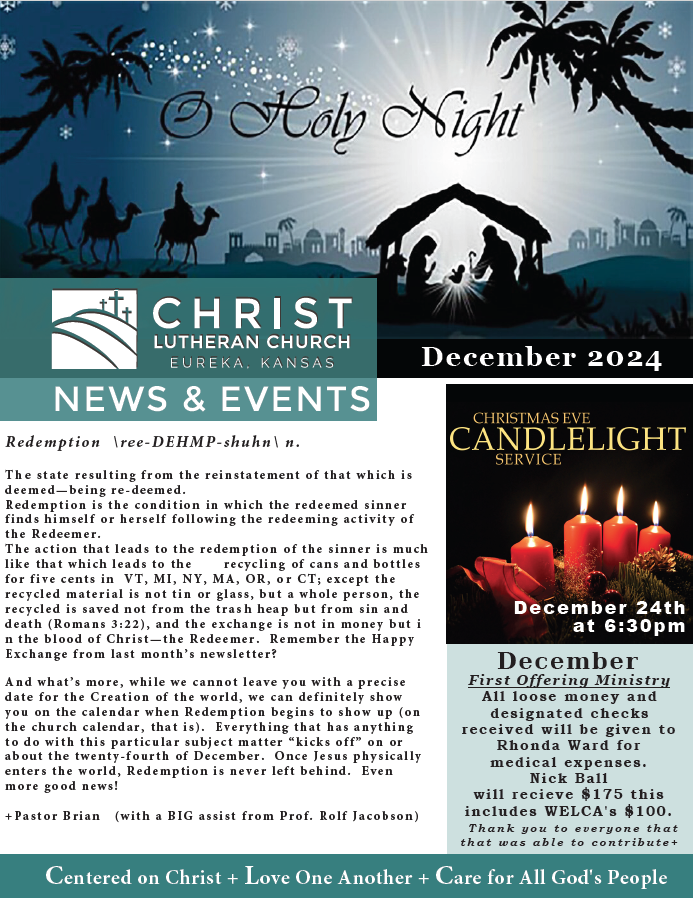 December 2024 Newsletter – Christ Lutheran Church – Eureka, Kansas